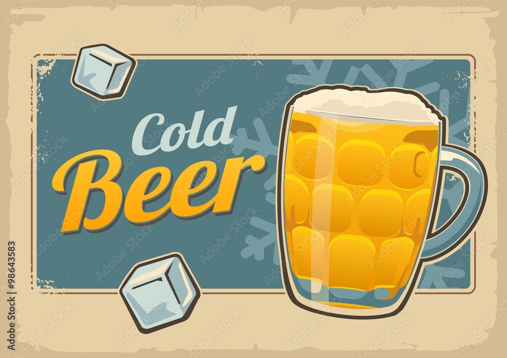 Vintage poster cold beer and snowflake. Retro label or banner design ...