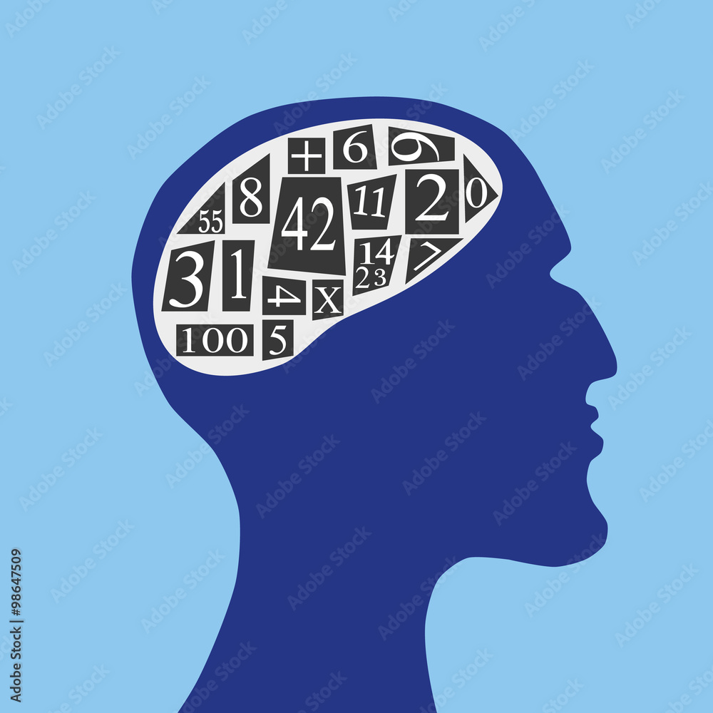Profile of a human head with a depiction of the brain filled with ...