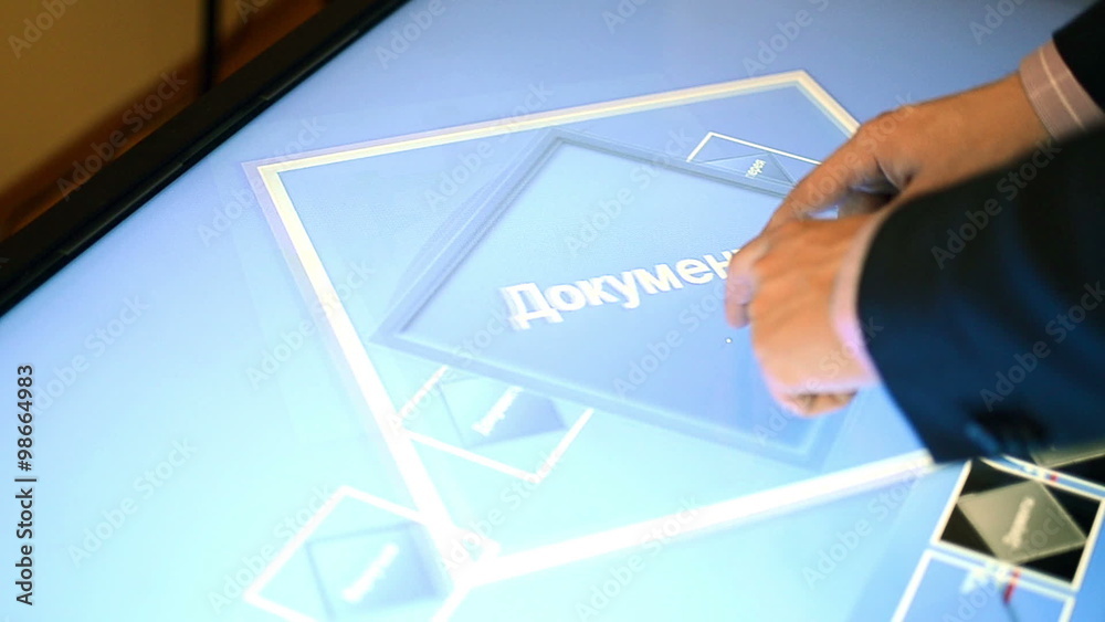 Man interacts with a modern touch computer. Close-up. Stock Video ...