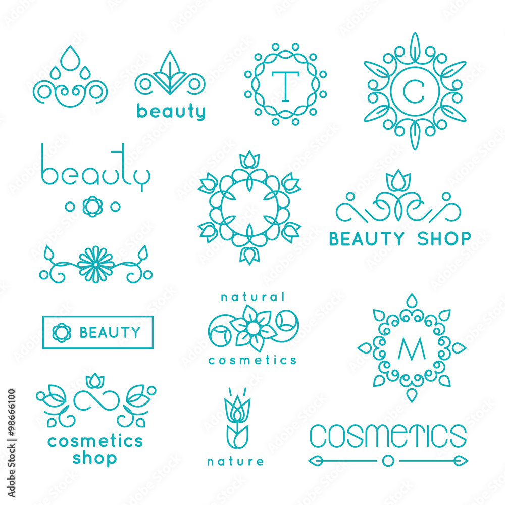 Beauty shop cosmetic industry linear vector icons and badges set Stock ...