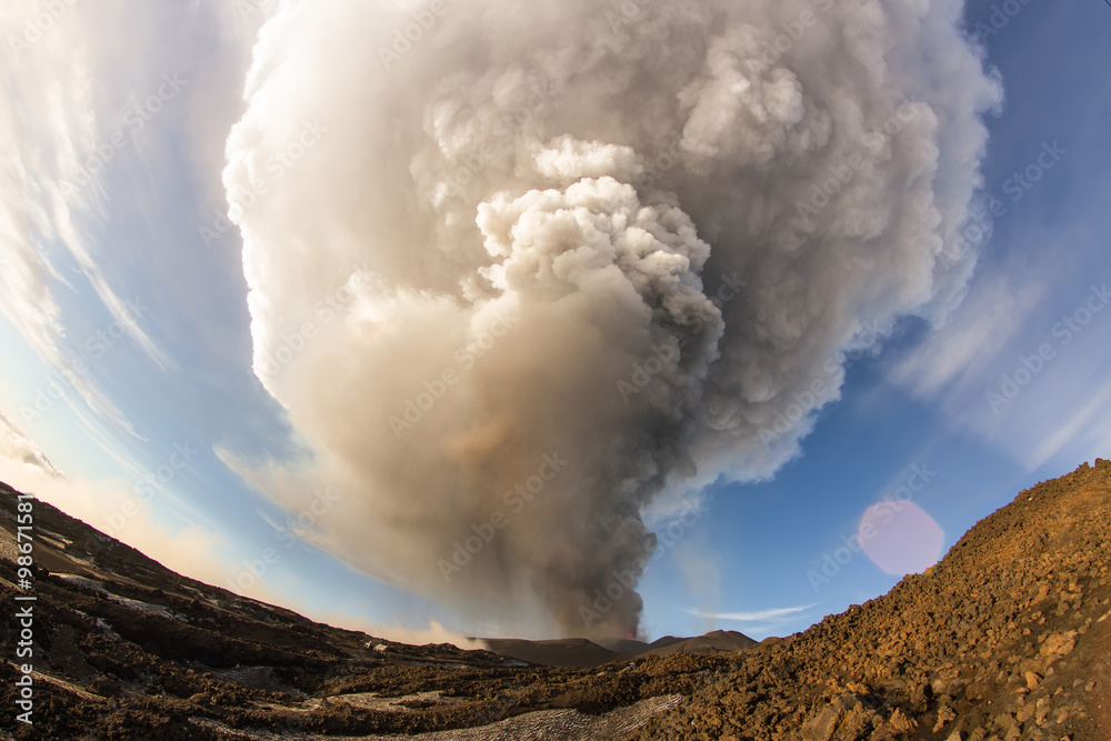 Volcano eruption. Mount Etna erupting from the crater Voragine Stock ...