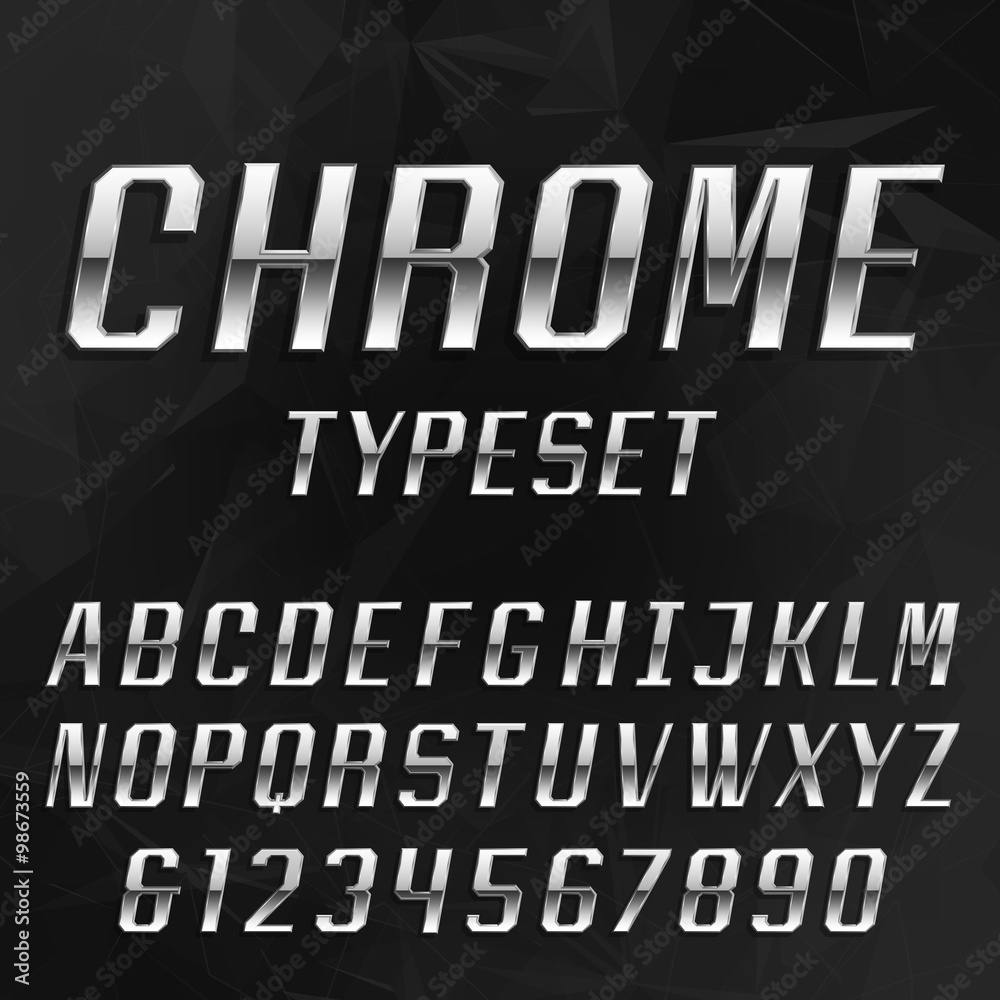 Chrome Alphabet Vector Font. Type letters and numbers. Metal effect ...