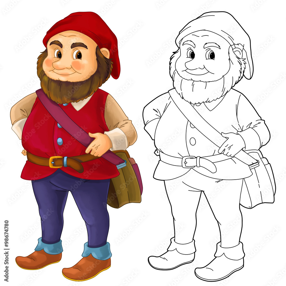 Cartoon dwarf isolated - with additional coloring page - illustration ...