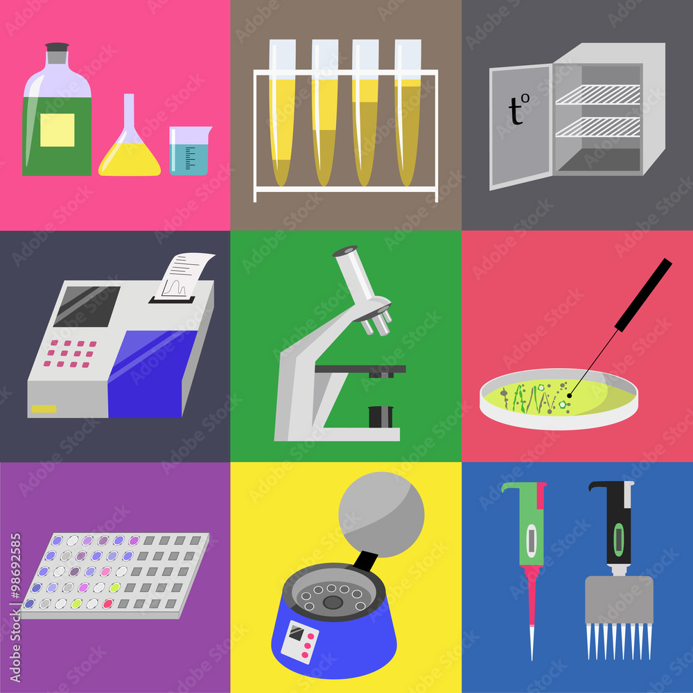 Microbiology laboratory icons set Stock Vector | Adobe Stock