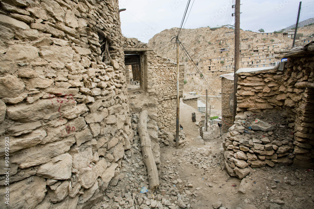 Texture of old brick buildings in mountain village in Islamic Republic ...