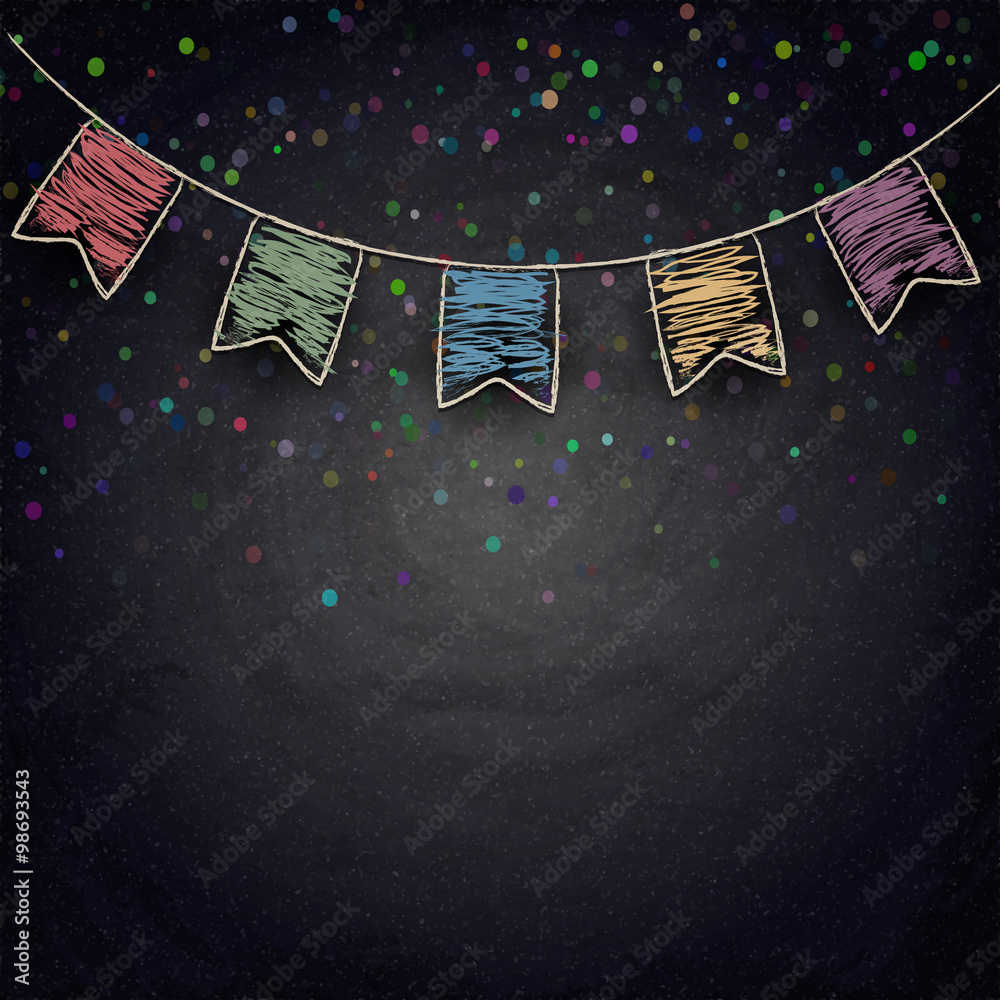 Chalkboard background with drawing bunting flags Stock Vector | Adobe Stock