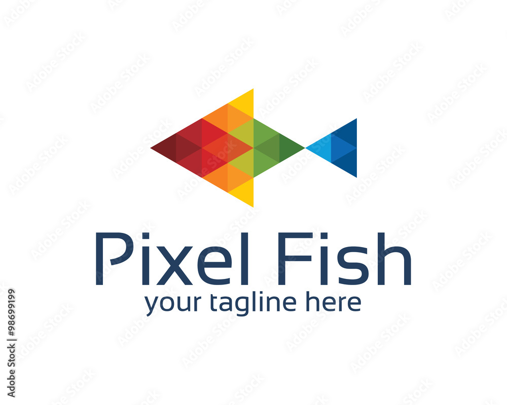 Pixel fish logo design with triangle style. Abstract colorful pixel ...