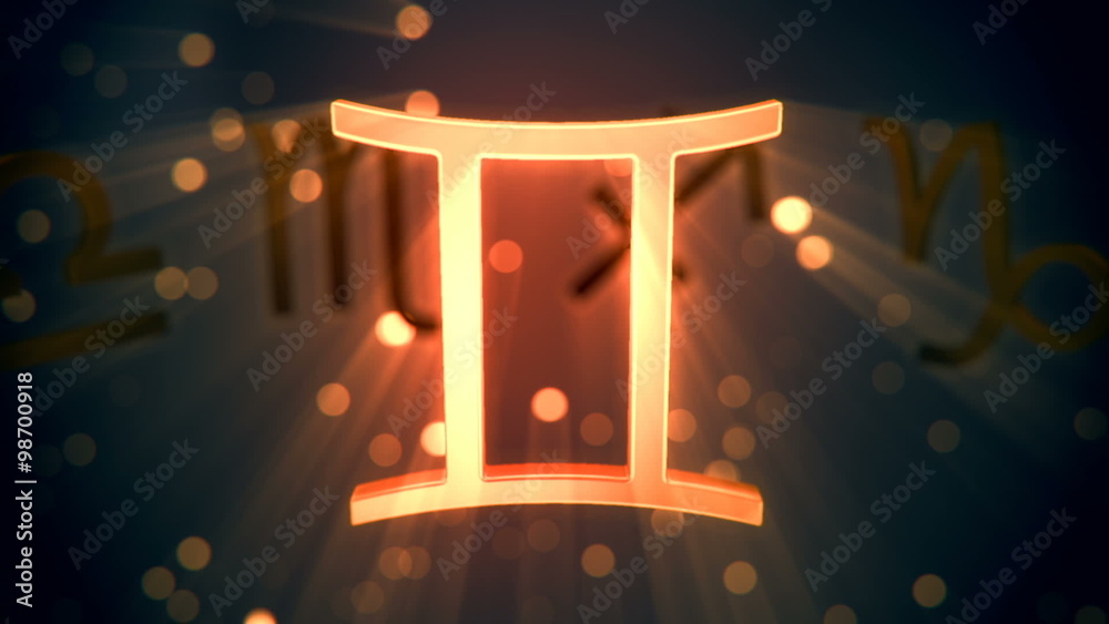 Animation of rotating Gemini zodiac sign. Inspiring shining. Loopable ...
