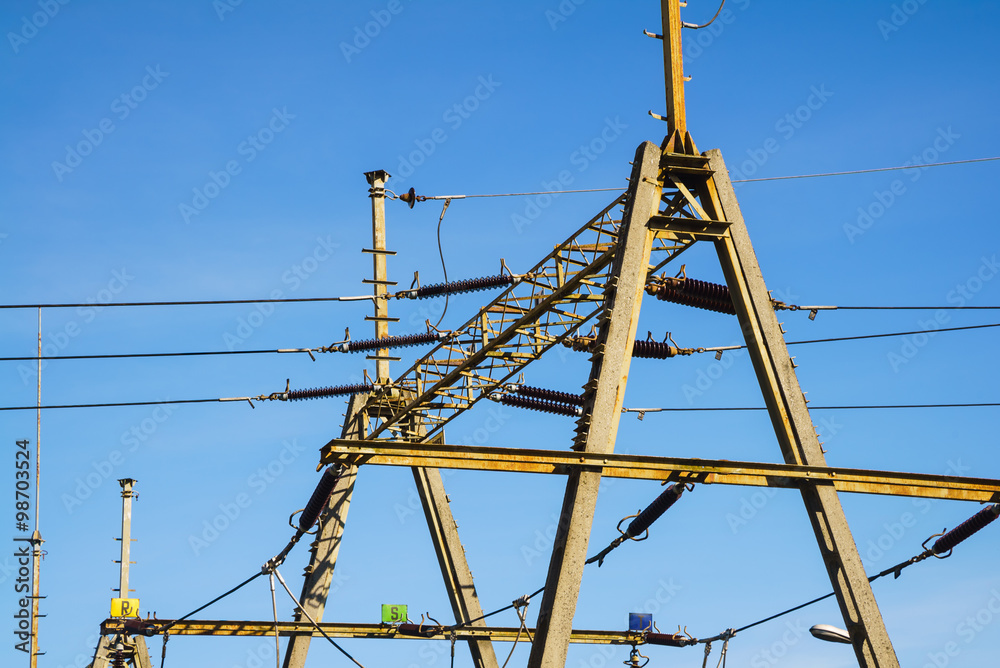 Overhead line wire over rail track. Power lines. Stock Photo | Adobe Stock