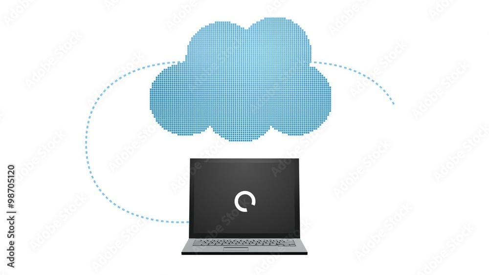 Cloud computing. Animation presents notebooks transferring data to the ...