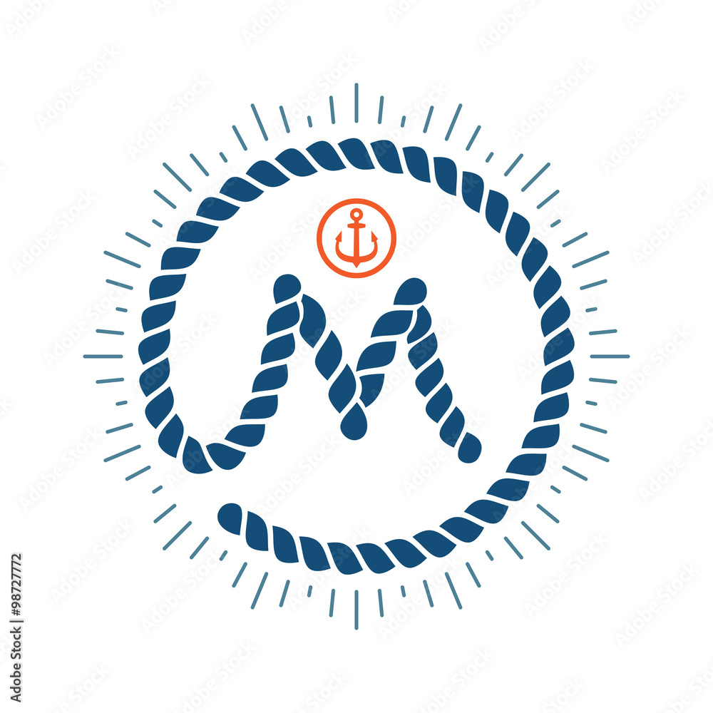 M letter logo formed by rope with compass star and anchor Stock Vector ...