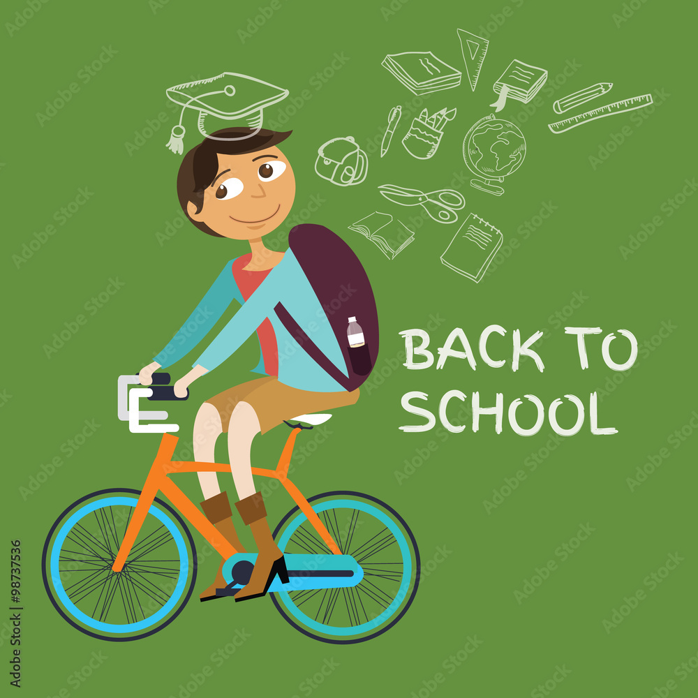 student college riding bicycle go back to school class icon dream ...