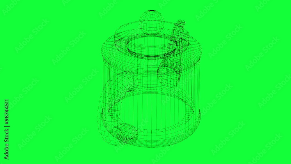 rotation of wireframe teapot made in 3d software Stock Video | Adobe Stock