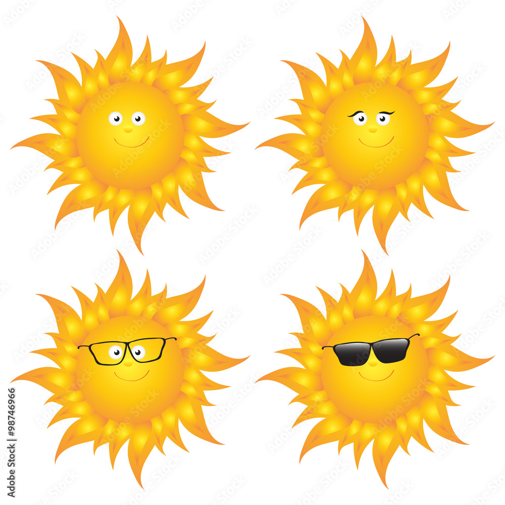 Set of funny smiling sun. Vector illustration. Stock Vector | Adobe Stock