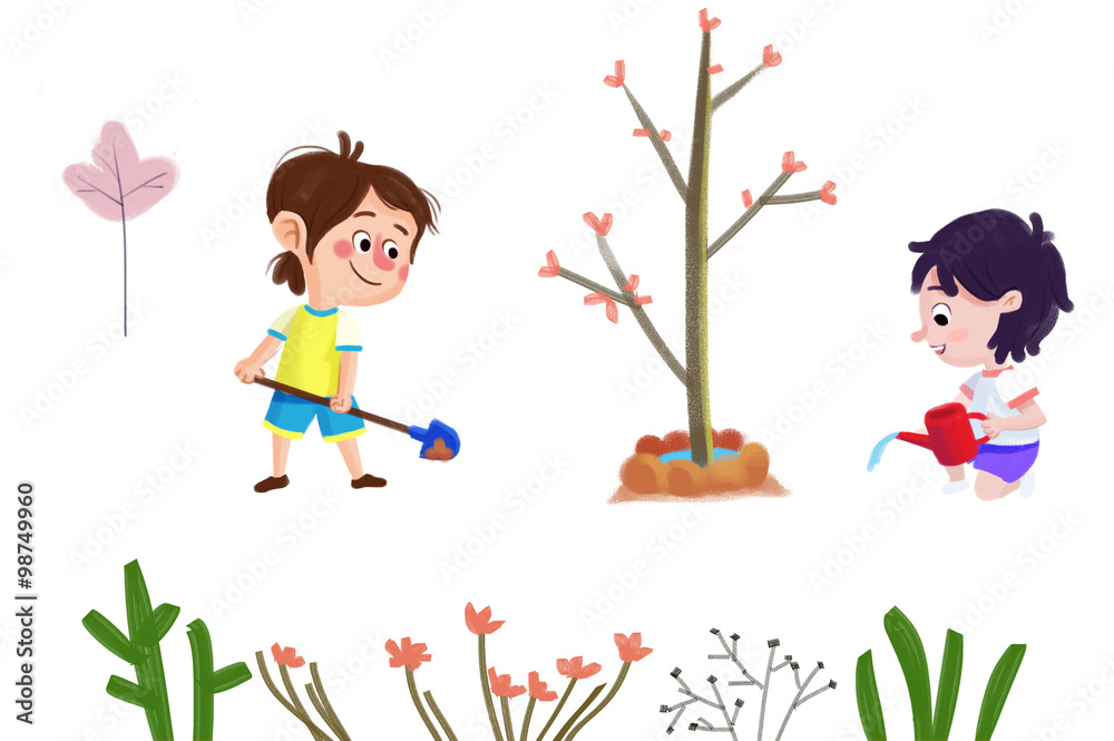 Children Planting Flowers Clip Art