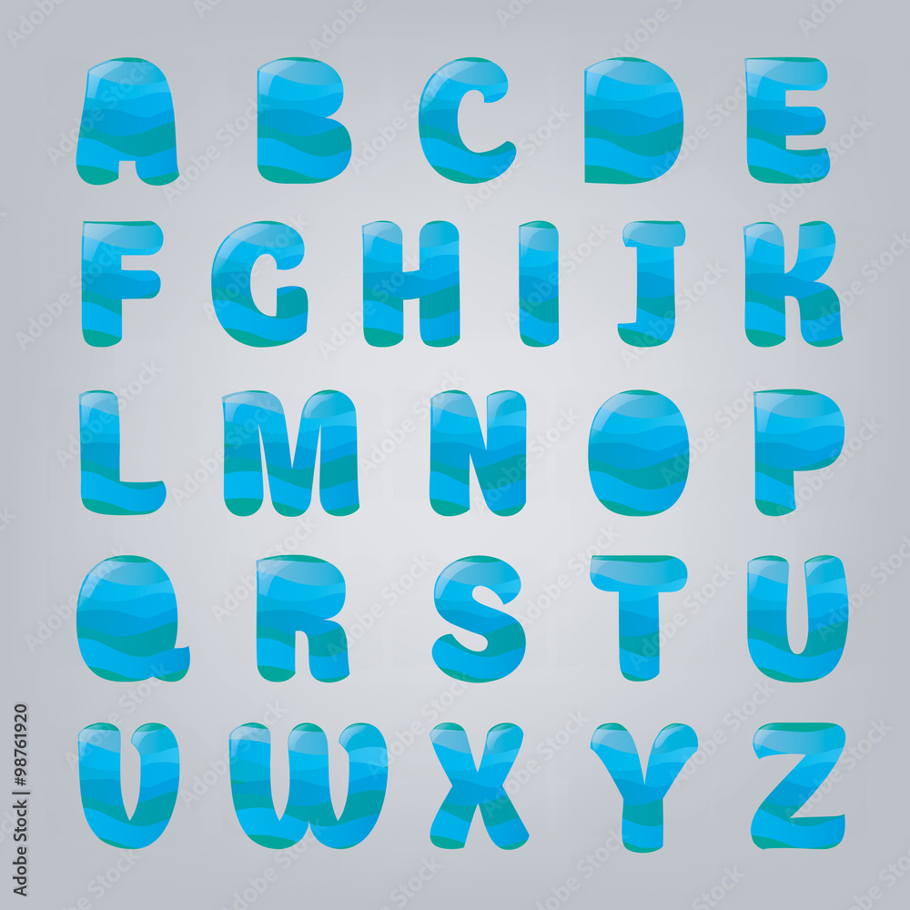 Alphabet water style vector art and illustration. Waves design template ...
