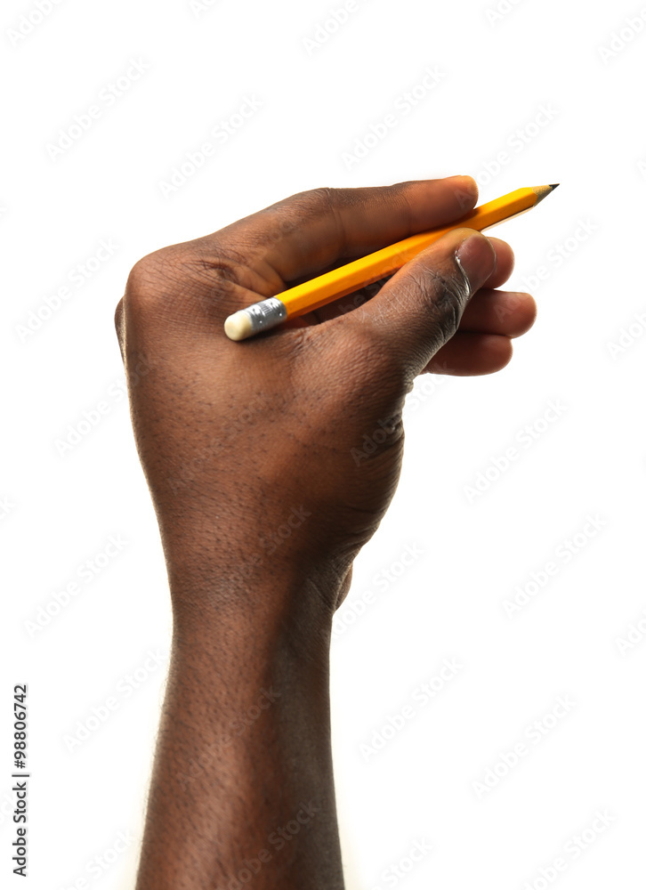 Man holding pencil, isolated on white background Stock Photo | Adobe Stock