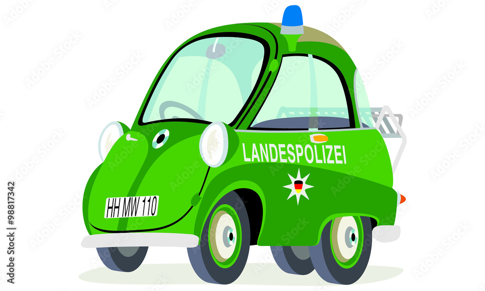 Caricatura BMW Isetta 300 policía nacional alemana vista frontal y ...