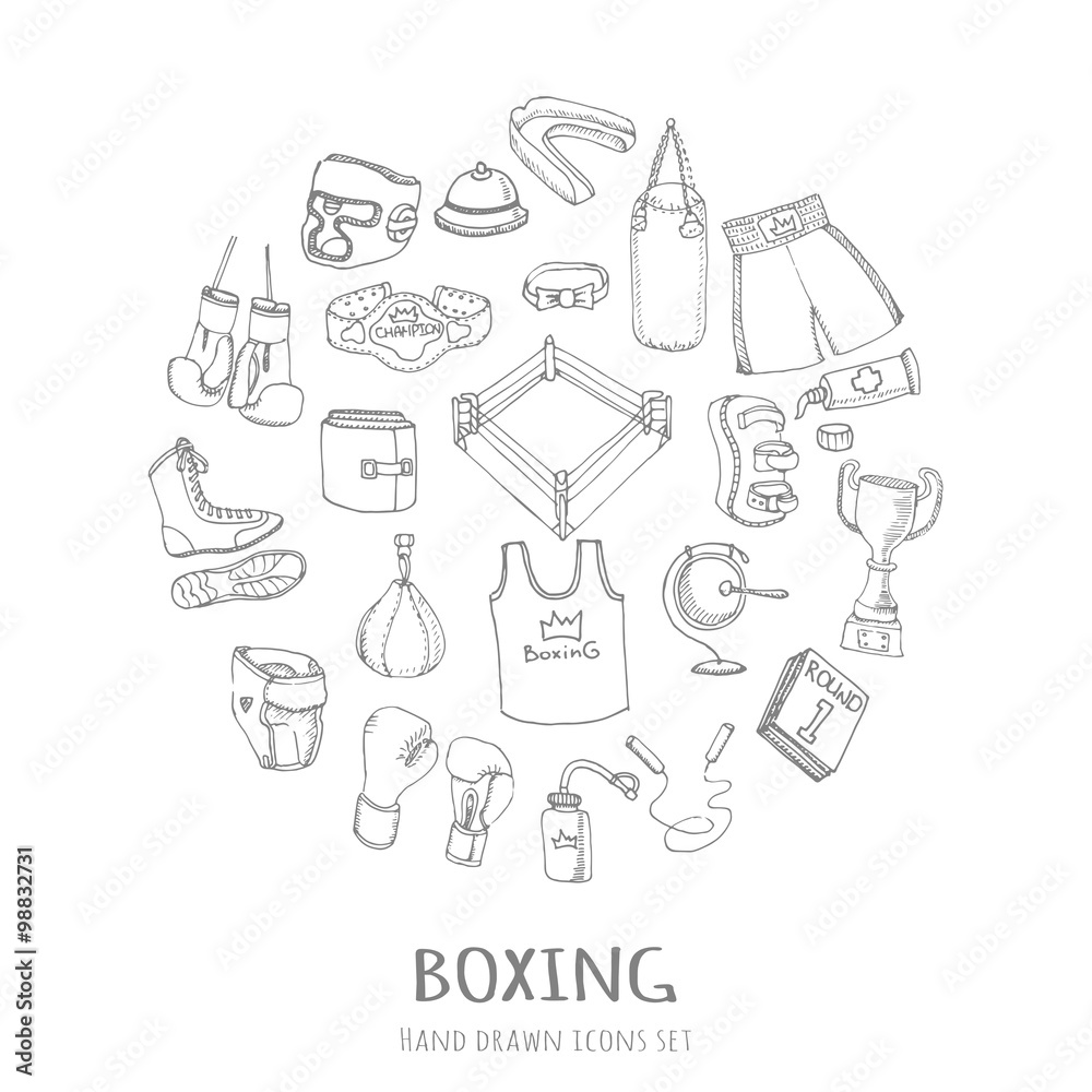 Hand drawn doodle boxing set Vector illustration Sketchy sport related ...