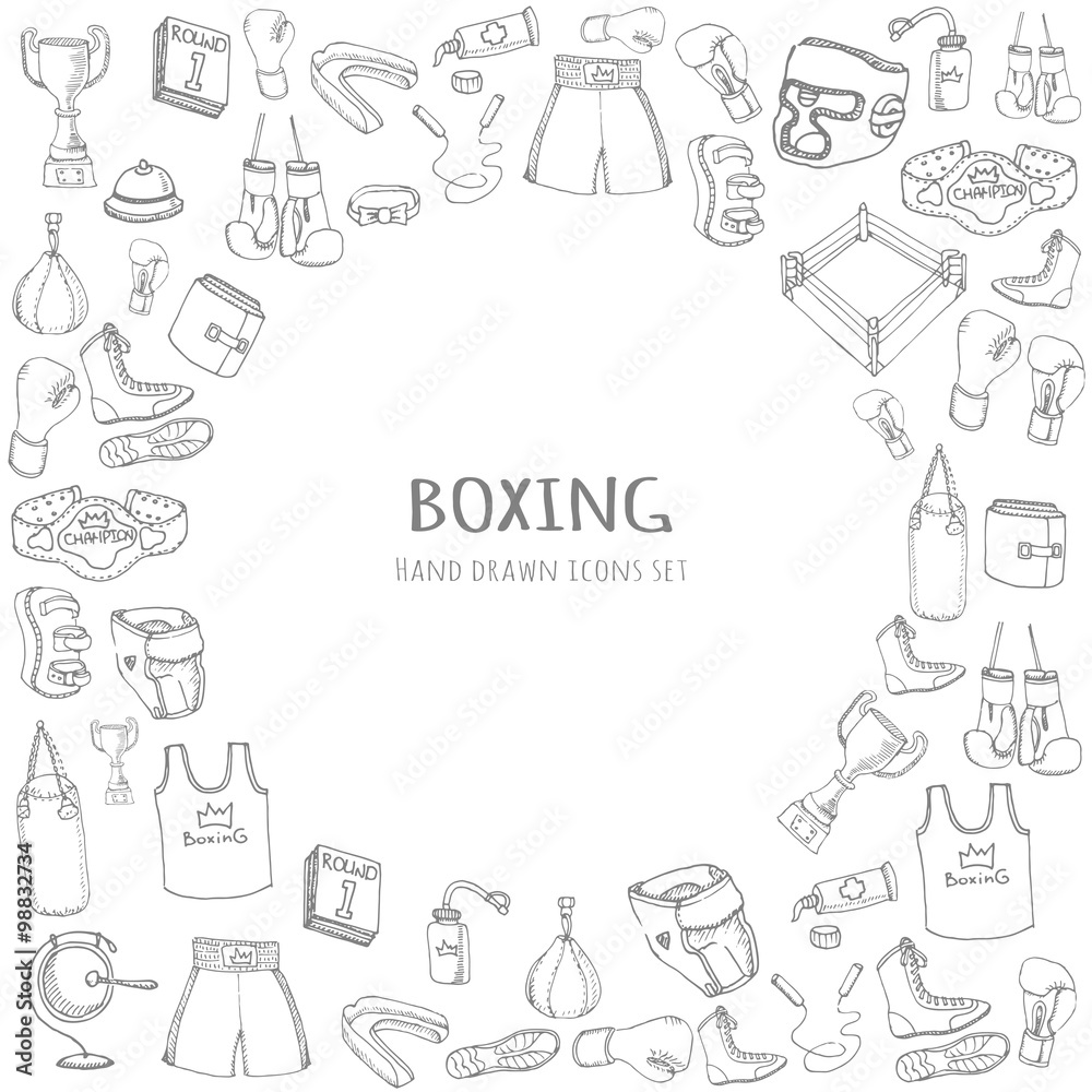 Hand drawn doodle boxing set Vector illustration Sketchy sport related ...
