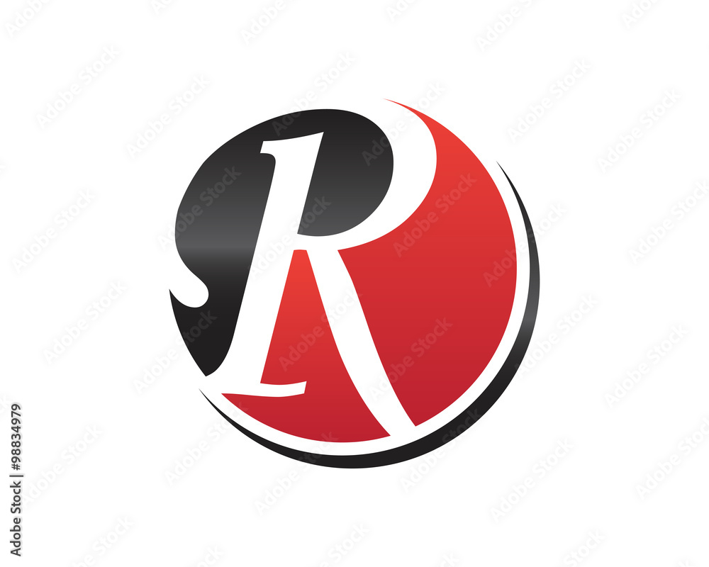 Vetor de R Circle Initial Letter Logo. black ann red. do Stock | Adobe ...