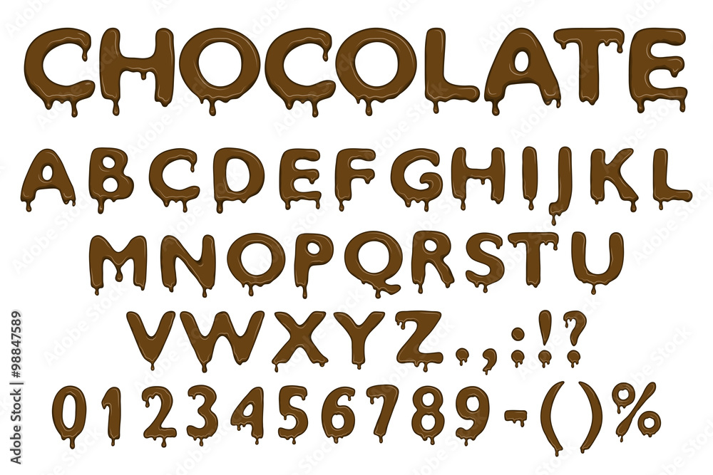 Chocolate alphabet numbers and symbols Stock Vector | Adobe Stock