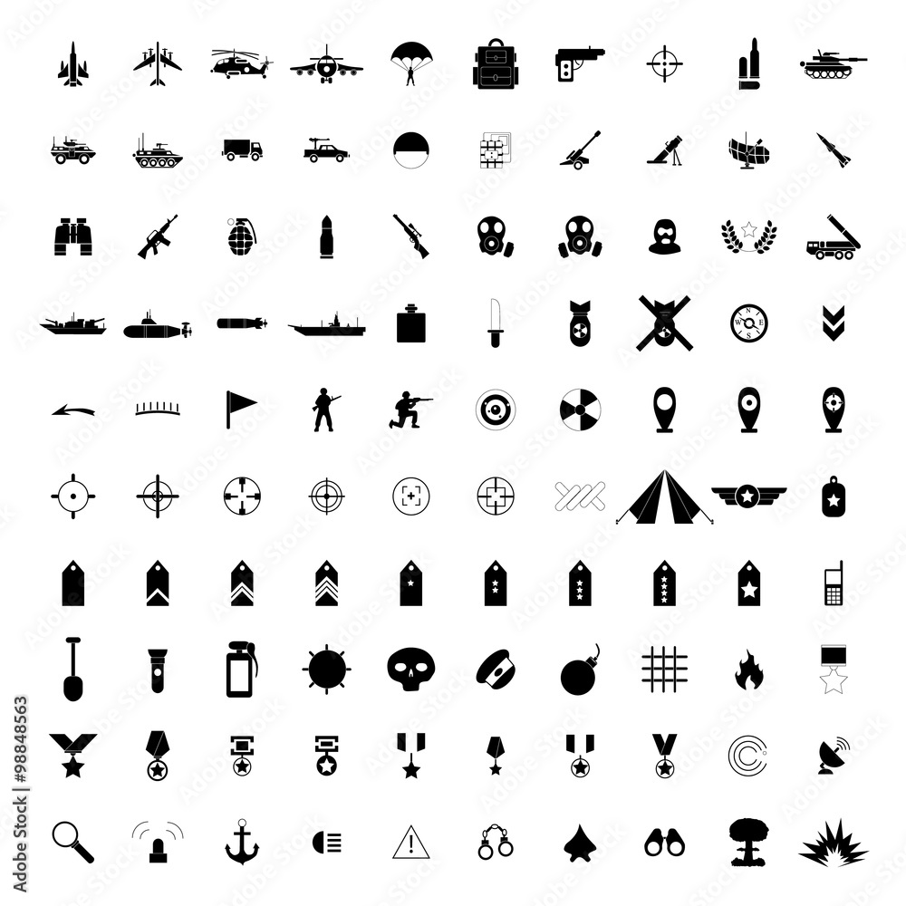 100 military simple black icons Stock Vector | Adobe Stock