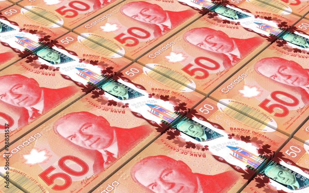 Canadian dollar bills stacks background. Computer generated 3D photo ...