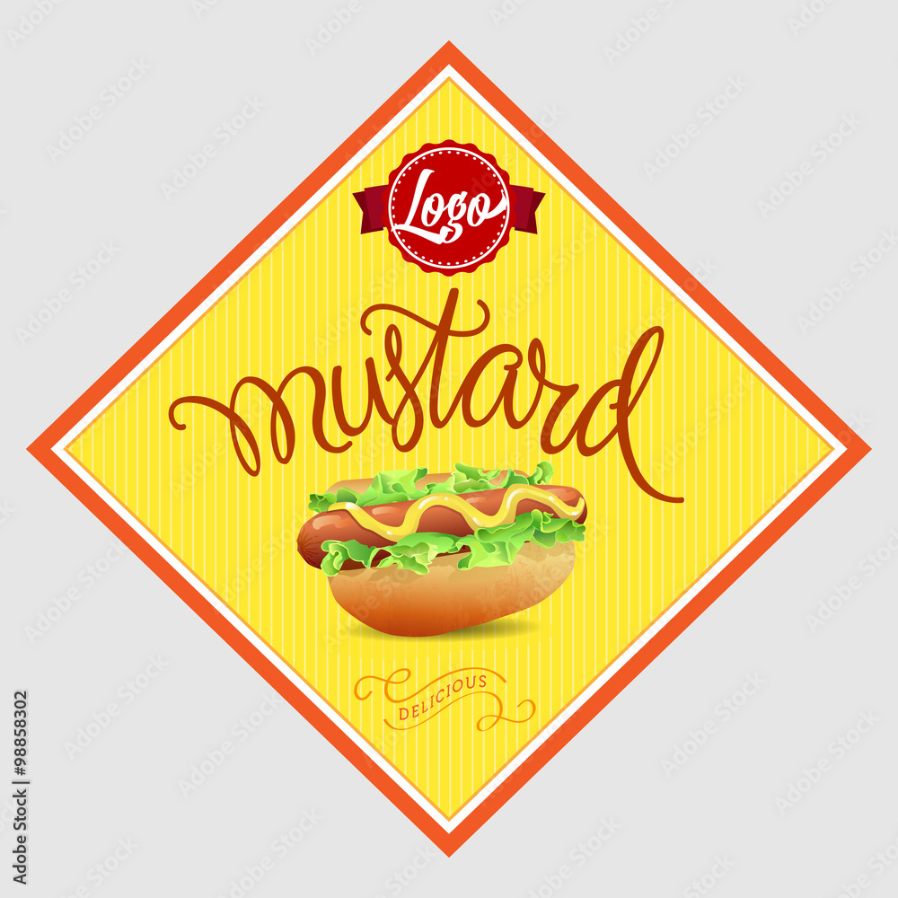 Mustard Label. Vector Illustration with Hand Lettered Text and Hot Dog ...
