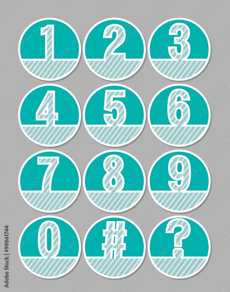White hatched number set on a green background. Artistic number in ...
