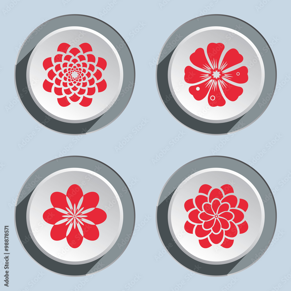 Flower circle icons set. Dahlia, aster, daisy, chamomile, gowan. Floral ...