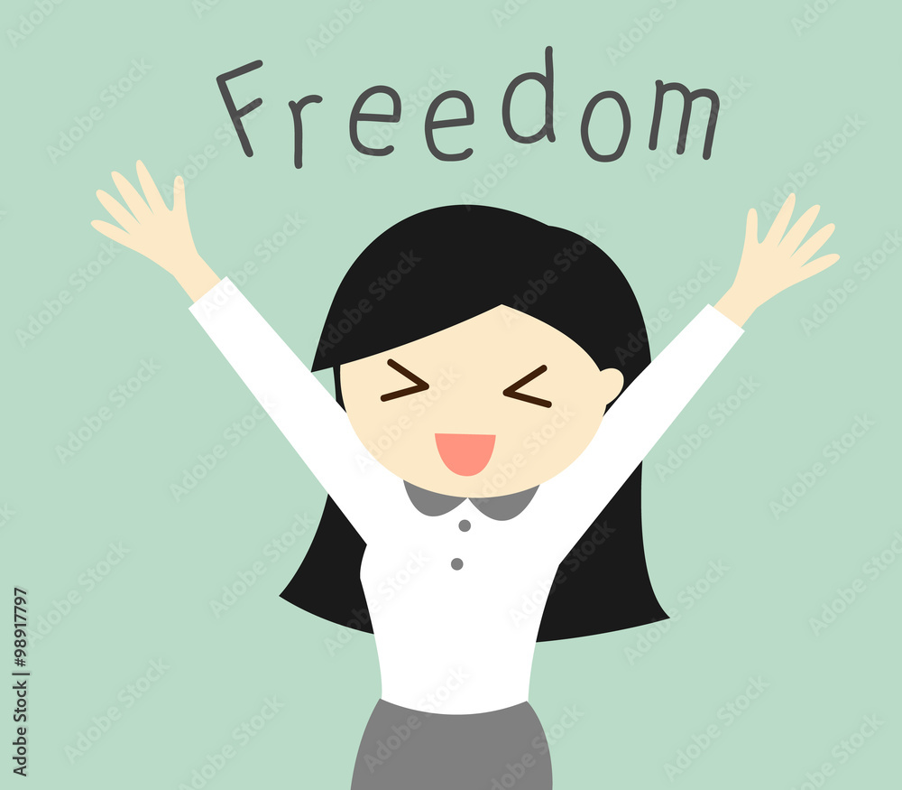 Business concept, Cartoon business woman feeling happy with her freedom ...