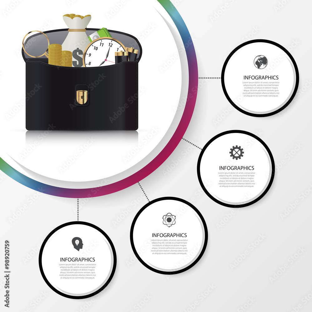 Infographic report template with circles and icons. Vector illustration ...