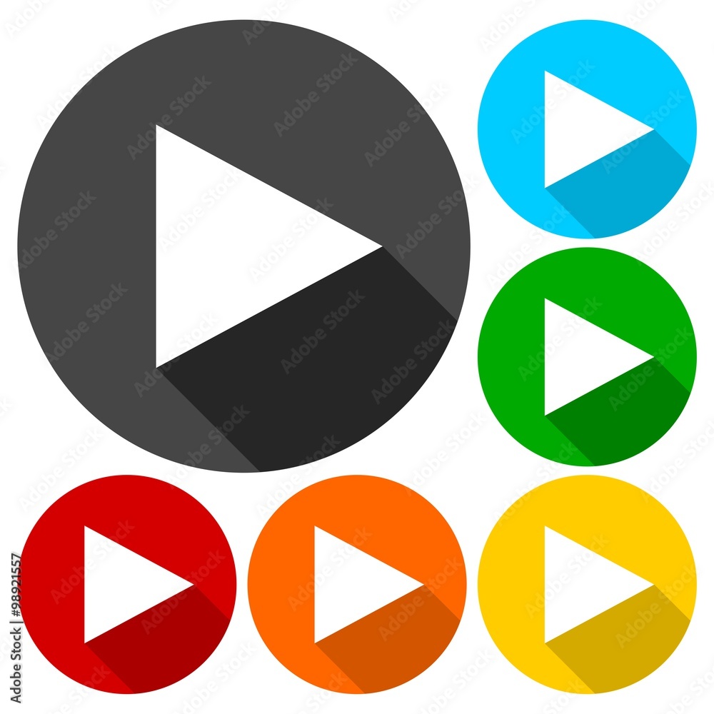 Play button icons set with long shadow Stock Vector | Adobe Stock