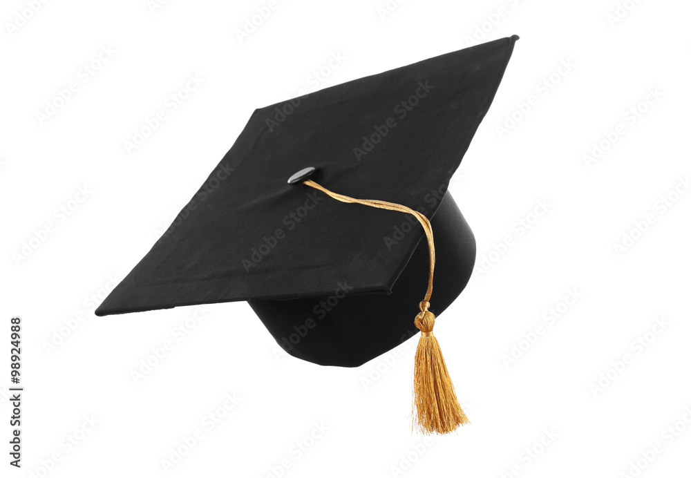 Black student hat, isolated on white Stock Photo | Adobe Stock