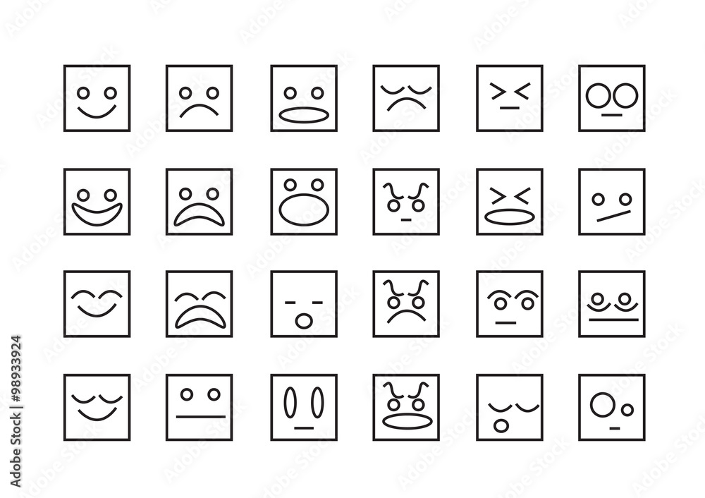 Square emoji set, simple emoticons outline collection, vector eps10 ...