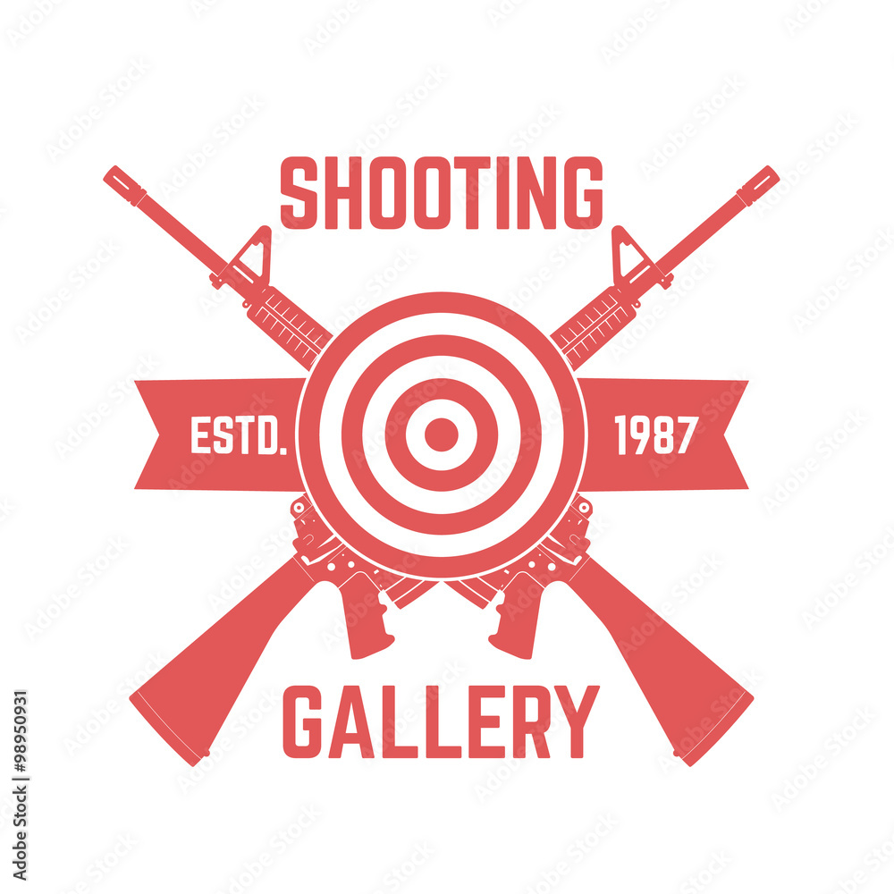 Shooting Gallery logo with crossed assault rifles isolated over white ...