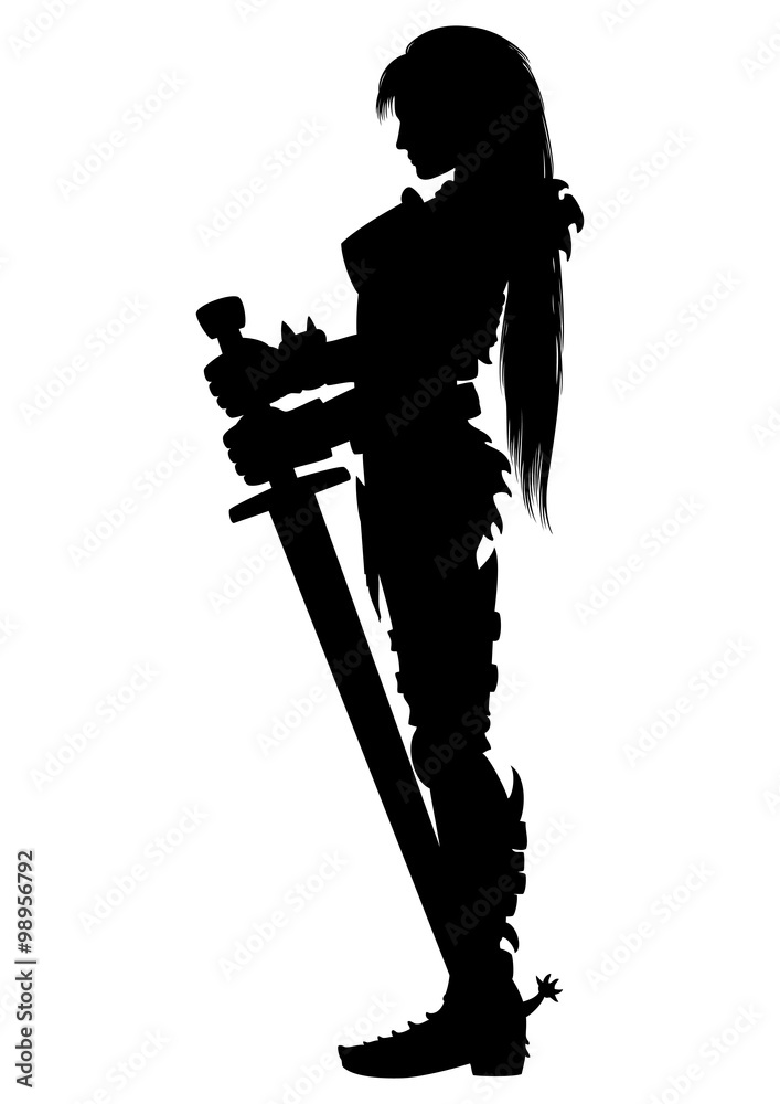 Guardian knight woman silhouette. Illustration girl warrior silhouette ...