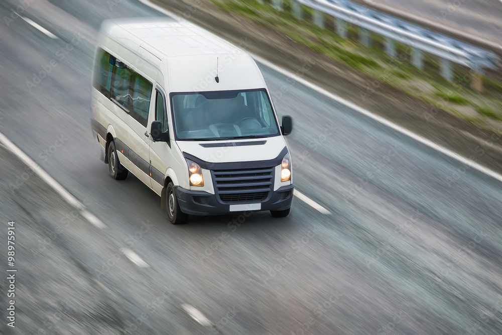bus goes on highway Stock Photo | Adobe Stock