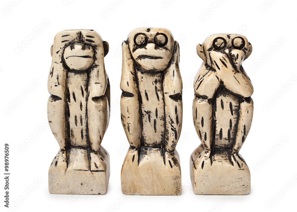 Three figures of monkeys on a white background. See nothing, hear ...