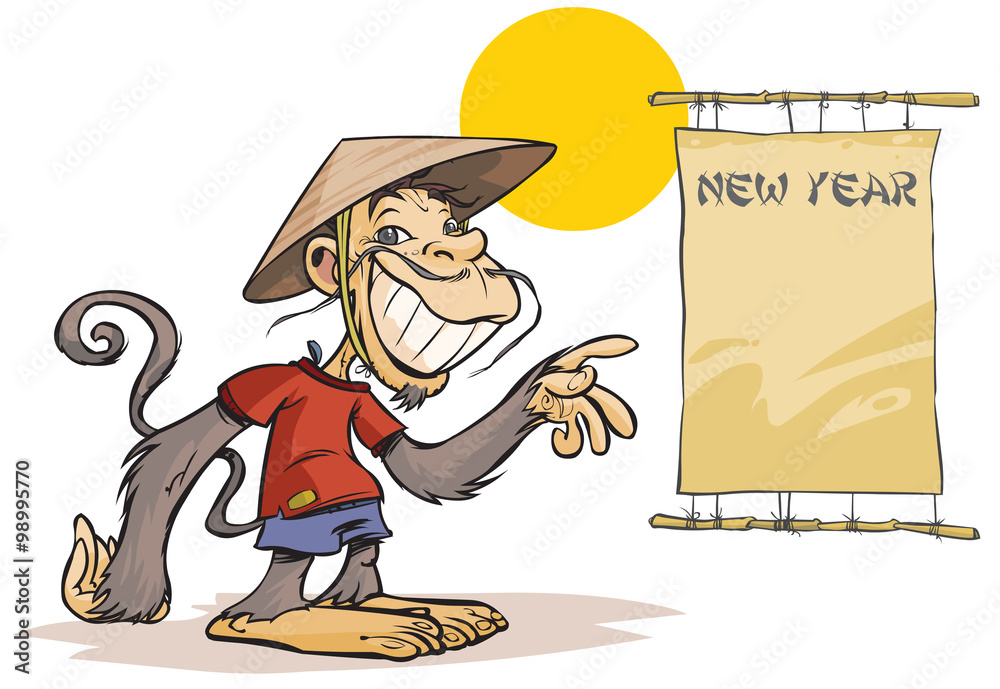 Cartoon monkey - chinese style character representing the chinese new ...