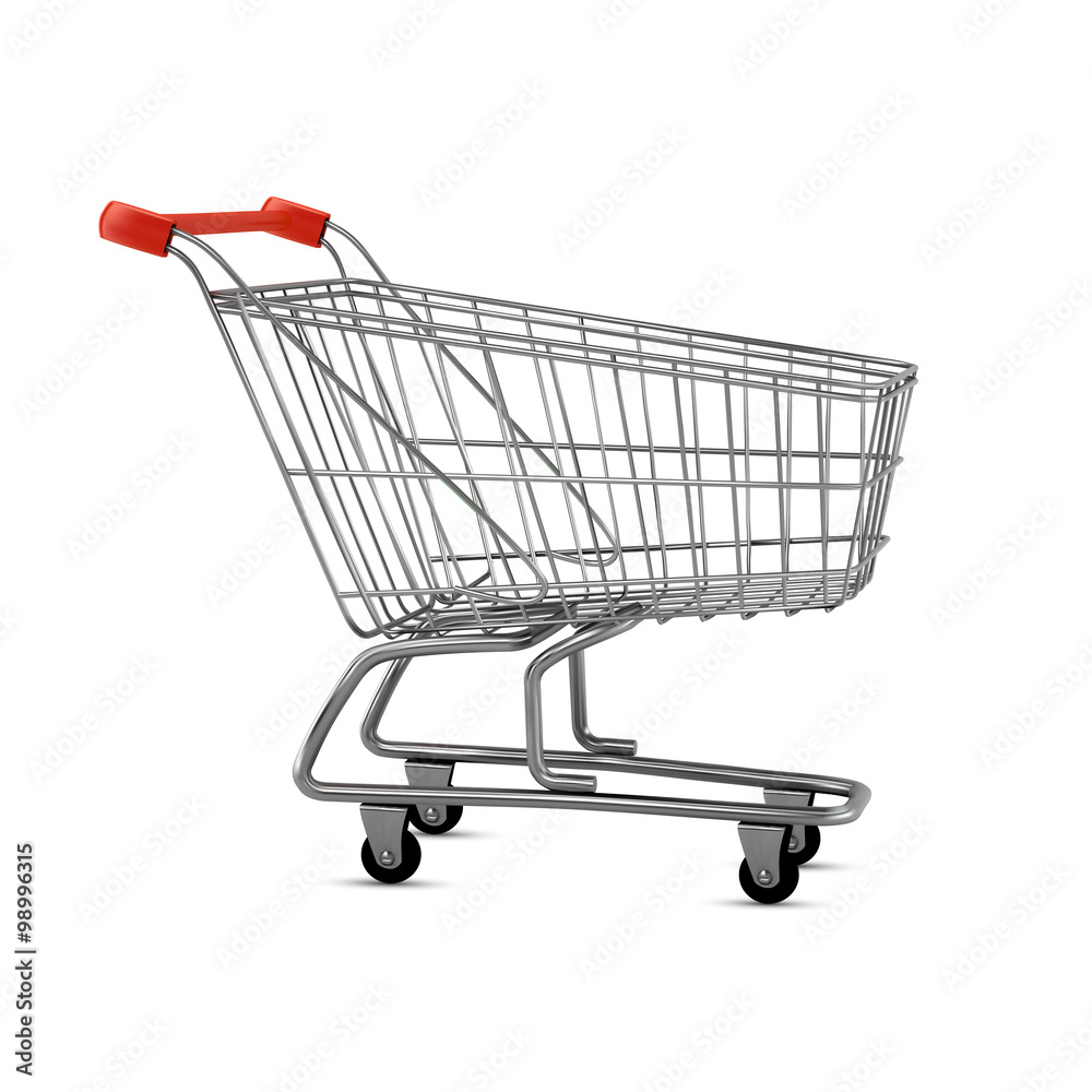 Empty shopping cart, side view, isolated on white background Stock ...