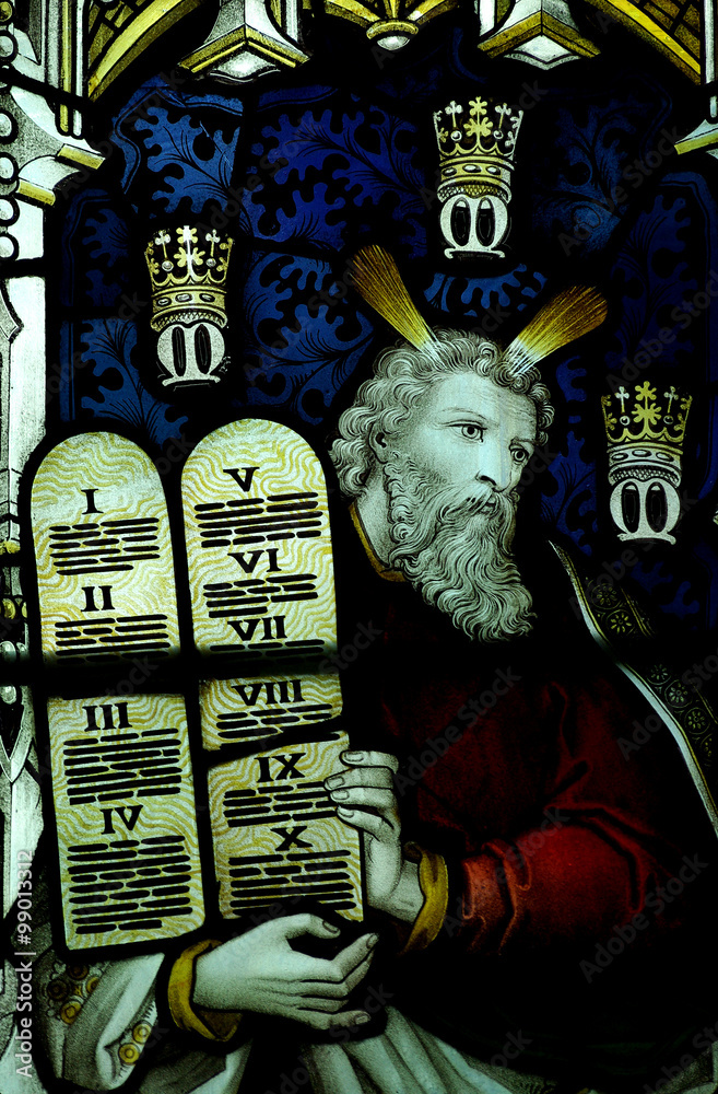 Noah and the ten commandments in stained glass Stock Photo | Adobe Stock