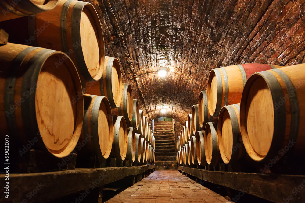 Oak Barrels In A Underground Wine Cellar Stock Photo Adobe Stock Oak Barrels In A Underground Wine Cellar Stock Photo Adobe Stock