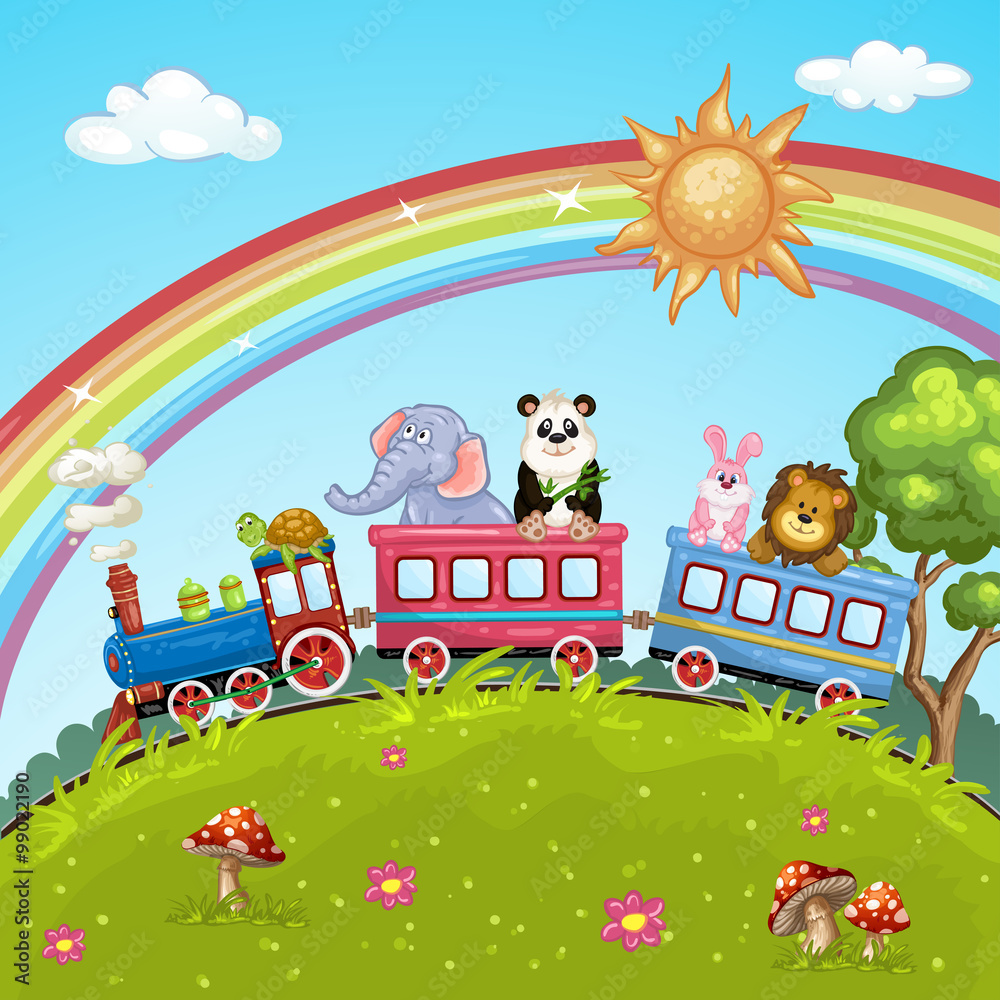 Animal train cartoon Stock-Vektorgrafik | Adobe Stock