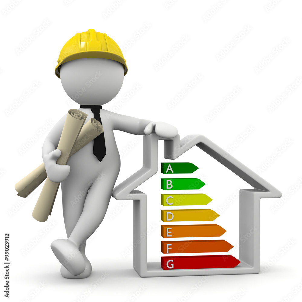 omino 3d geometra con classe energetica Stock-Illustration | Adobe Stock