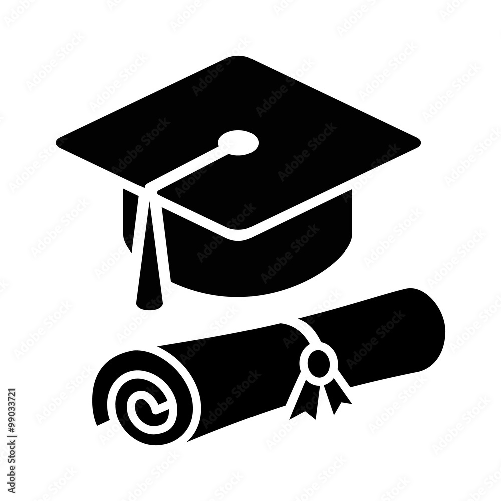 Graduation cap / hat with diploma flat icon for apps and websites Stock ...