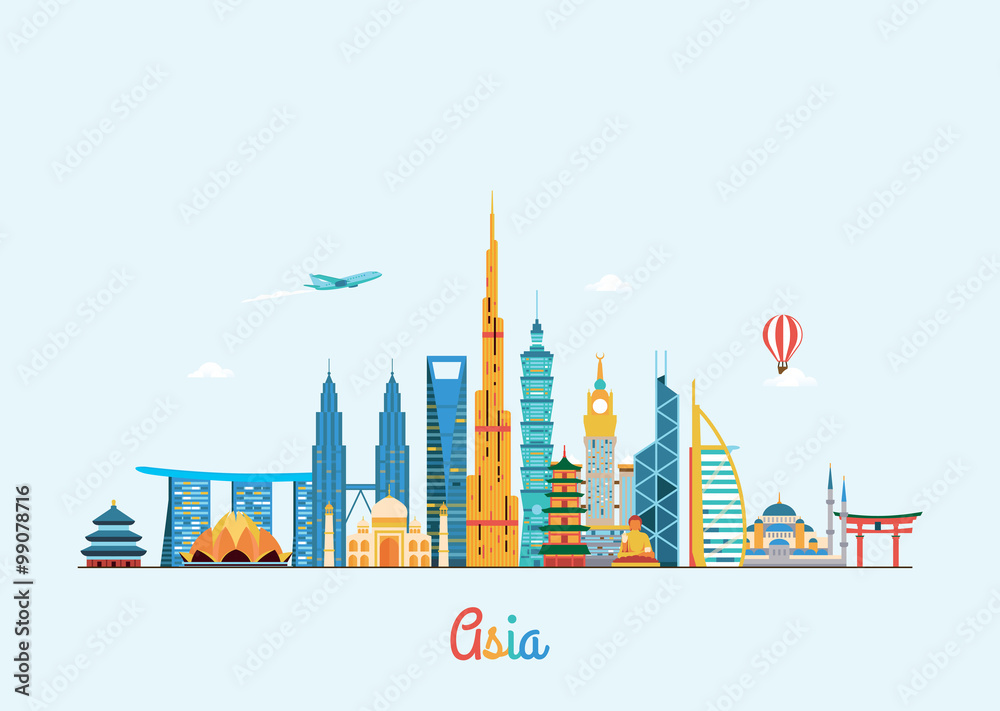 Asia skyline. Travel and tourism background. Stock Vector | Adobe Stock