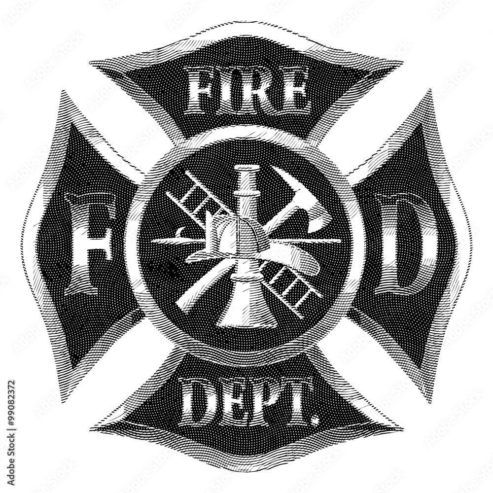 Fire Department Cross Silver Engraving is an illustration of a ...