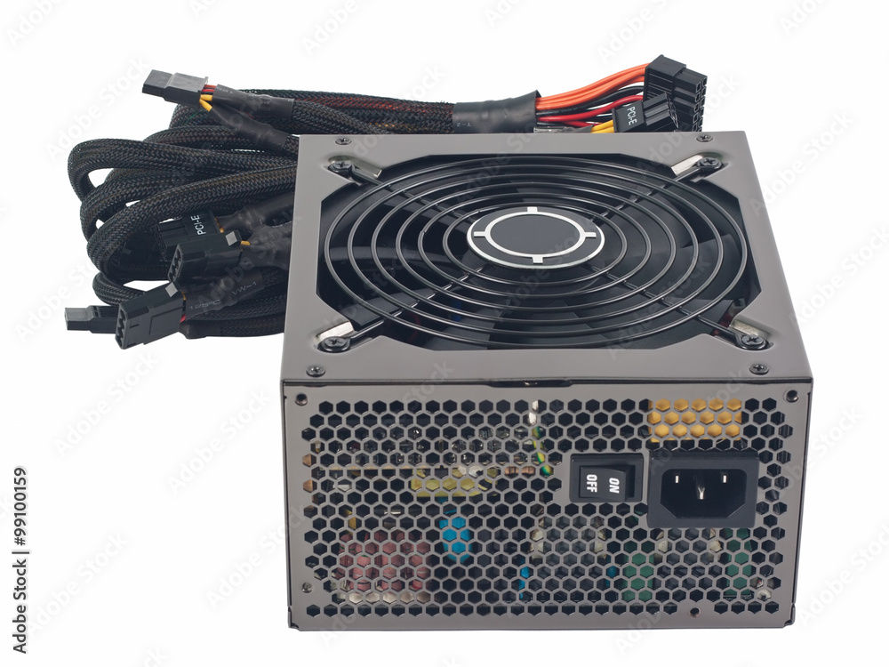 Switching power supply for computer. Object is isolated on white ...